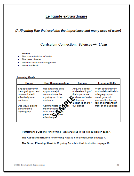 Creative Connections - Grade 8 French – Drama Link Expressions